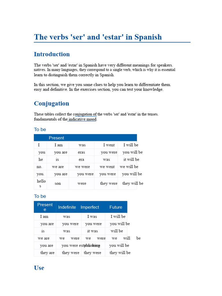 The Verbs Ser and Estar in Spanish | PDF | Grammatical Conjugation | Verb