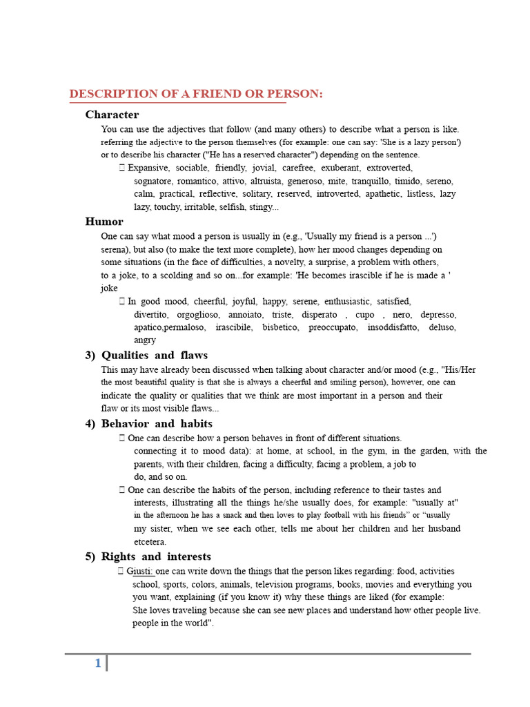 Description of A Friend or Person | PDF | Behavioural Sciences ...