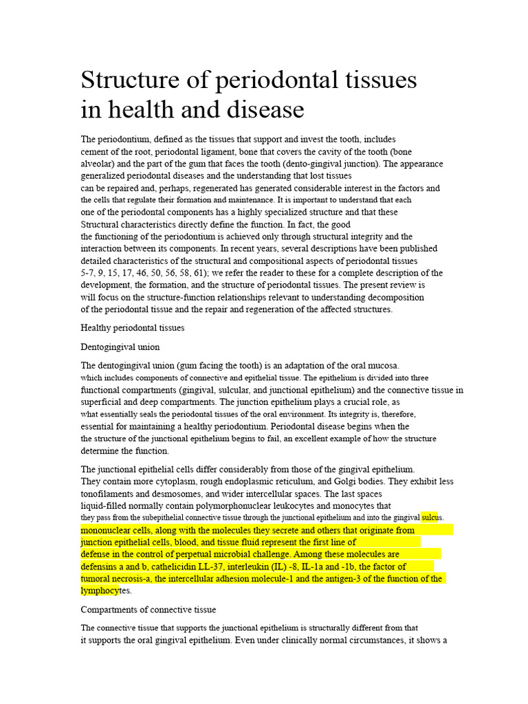 Periodontal Tissue Structure and Function | PDF | Periodontology ...