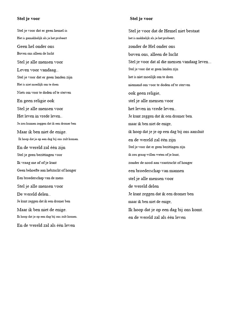 Imagine Tekst Engels Spaans | PDF