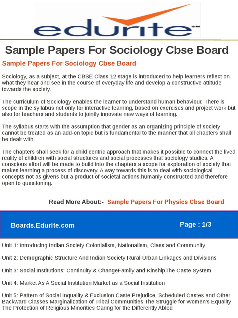 Sample Papers For Sociology Cbse Board | PDF | Social Exclusion | Sociology