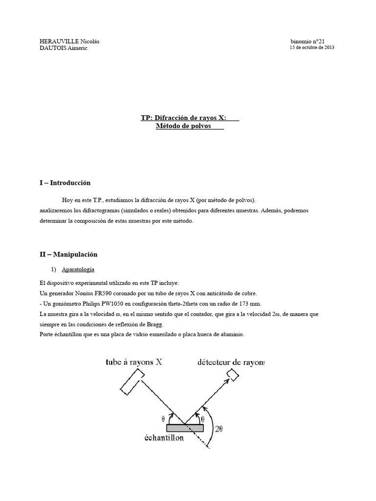 Difracción de Rayos X: Análisis de Muestras | PDF | Cristalografía de ...