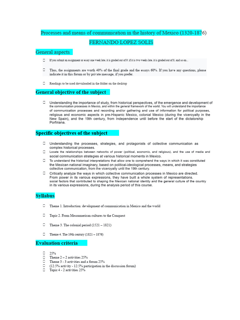 Communication History in Mexico (1320-1876) | PDF | Mexico | New Spain