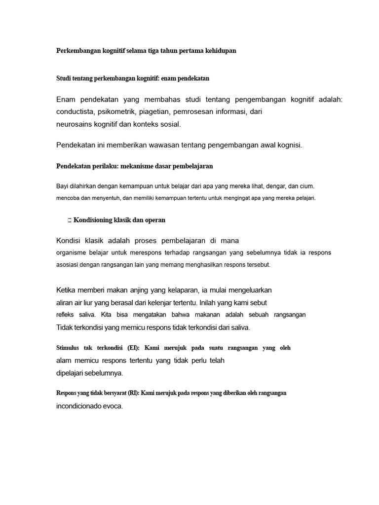 Pendekatan Perkembangan Kognitif Bayi | PDF