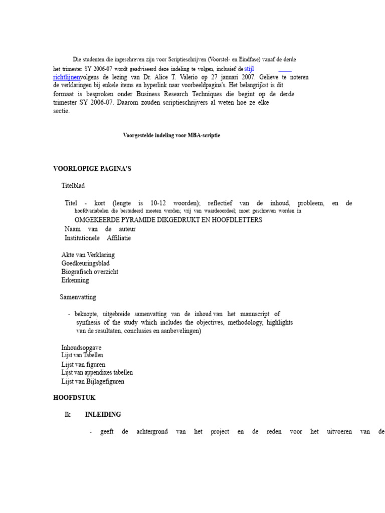 Voorgestelde Indeling Voor MBA-scriptie | PDF