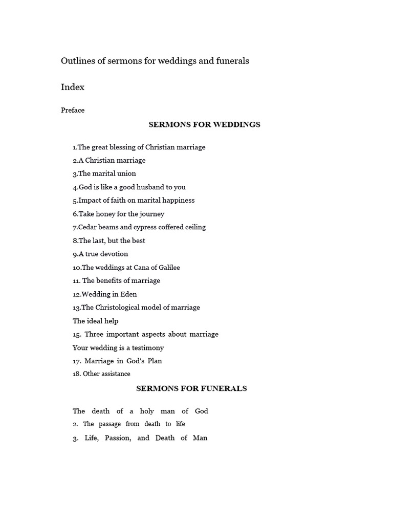 Wedding and Funeral Sermon Outlines | PDF | Honey | Marriage