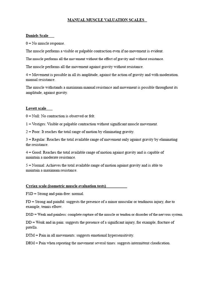 Muscle Valuation Scales Explained | PDF