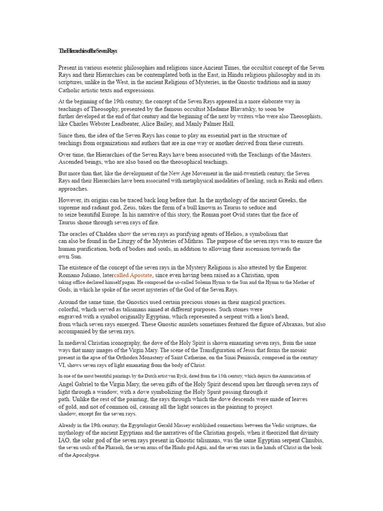 The Hierarchies of the Seven Rays | PDF | Theosophy | Ascended Master