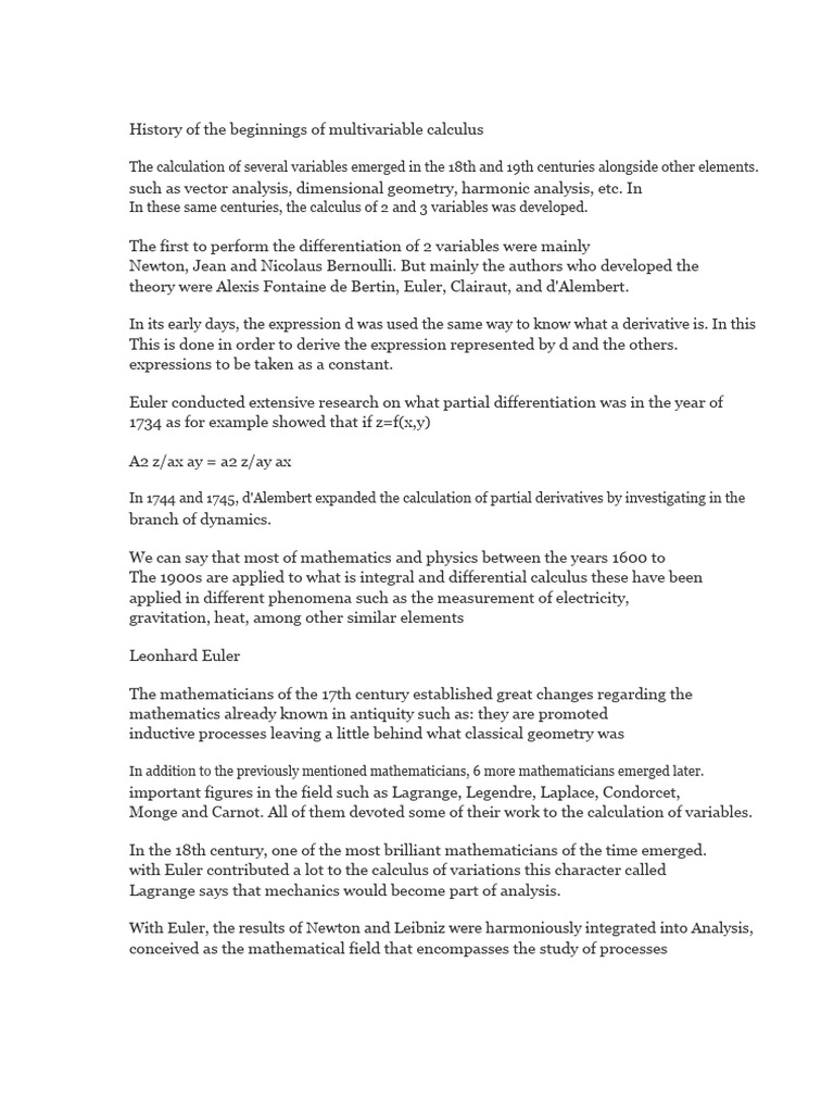 Origins of Multivariable Calculus | PDF | Mathematical Analysis ...