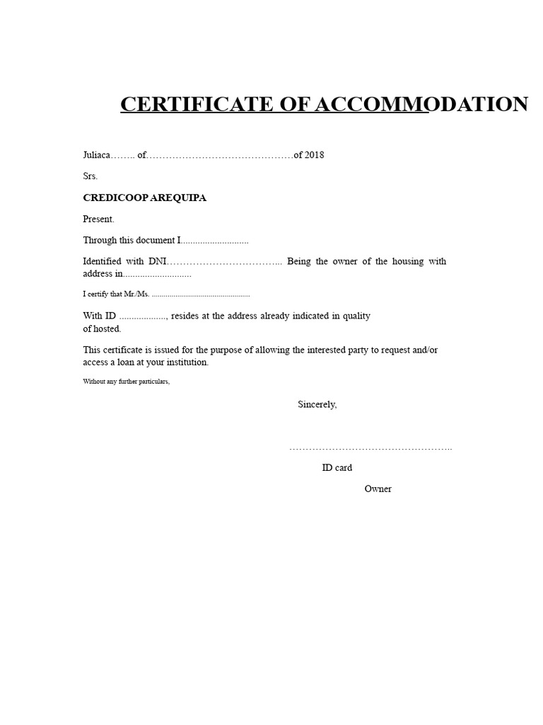 Accommodation Certificate | PDF