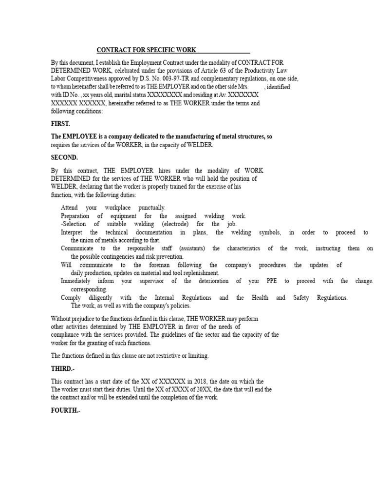 Welding Work Contract Agreement | PDF | Employment | Business