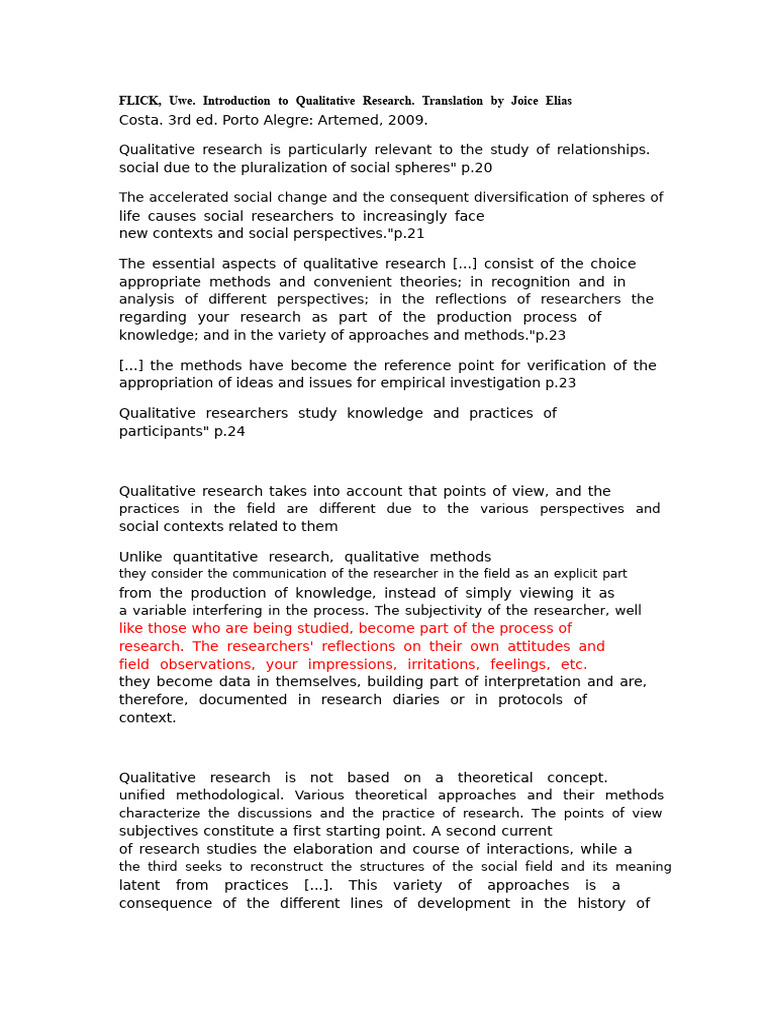 FLICK, Uwe. Introduction To Qualitative Research | PDF | Qualitative ...
