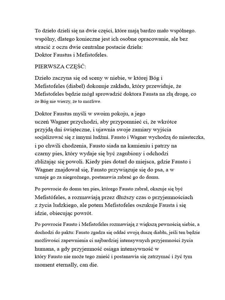 Argument Fabuły "Fausta" | PDF