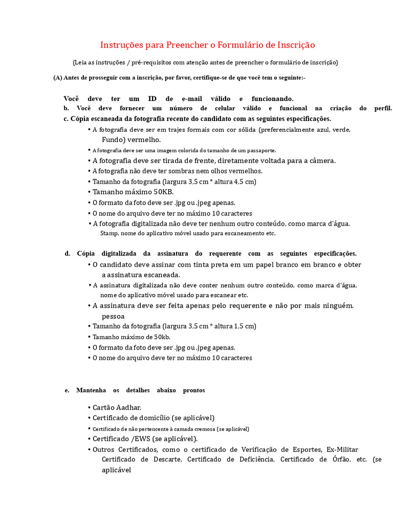 Guia para Preencher Inscrição Online | PDF