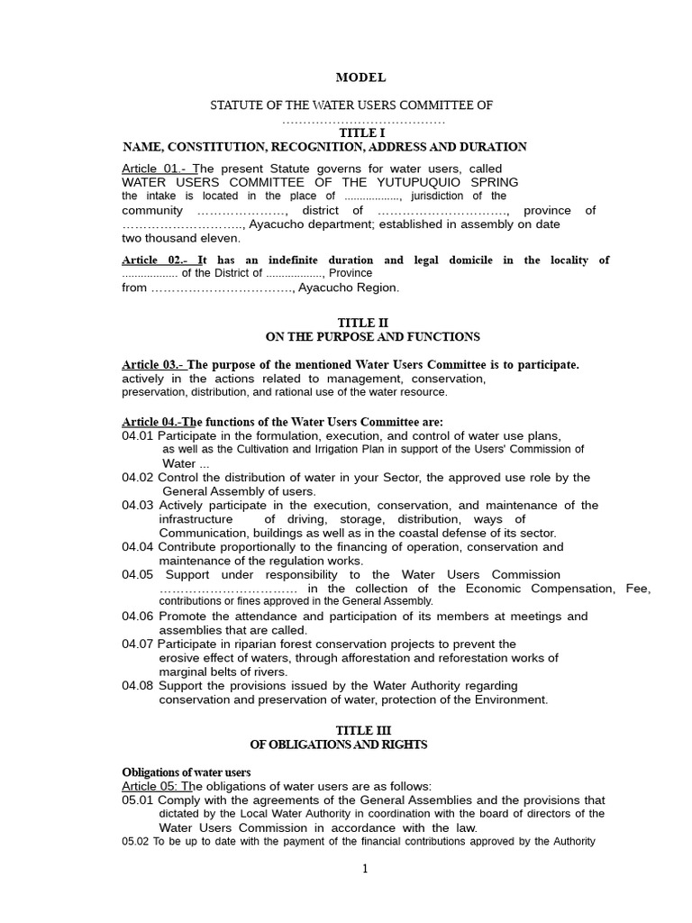 Models of Statute For Water Users Committee | PDF | Board Of Directors ...