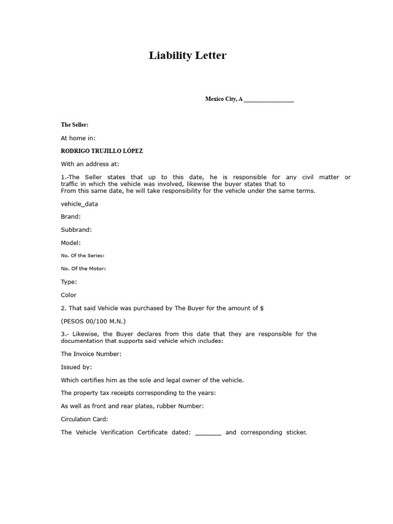Vehicle Liability Acceptance Letter | PDF