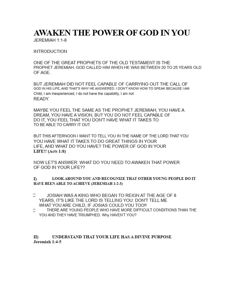 Awaken The Power of God in You | PDF | Jeremiah | Religious Belief And ...