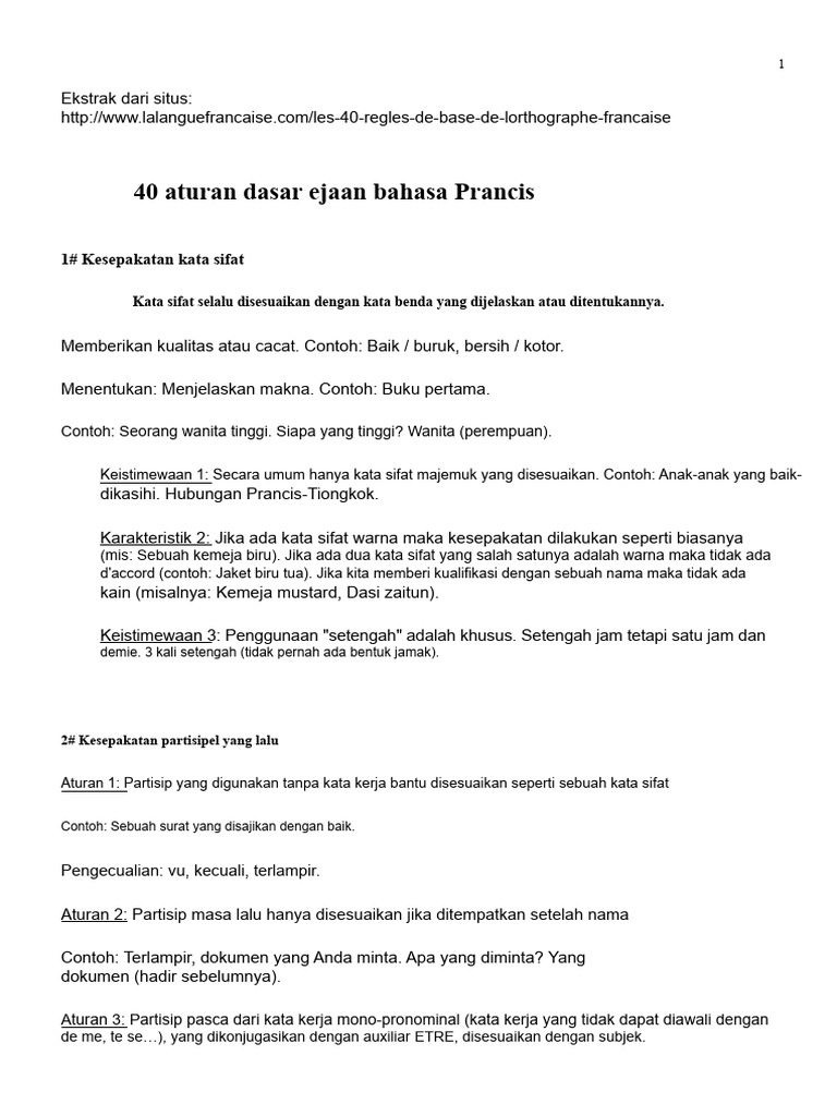 40 Aturan Ejaan Bahasa Prancis | PDF