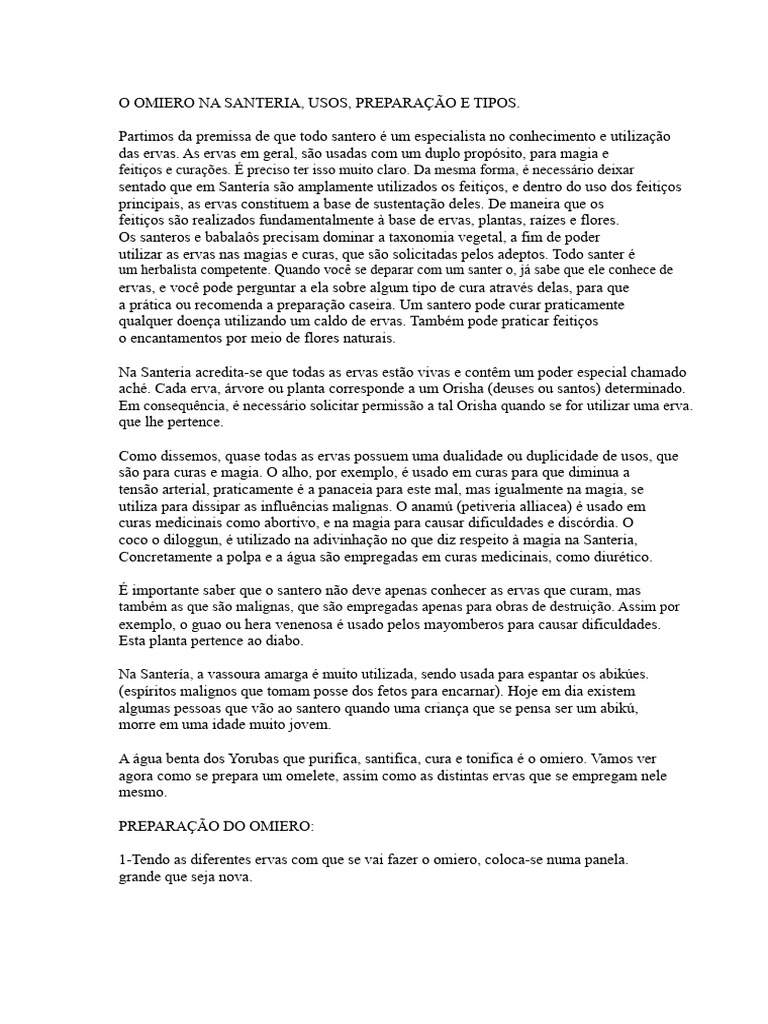 O Omiero na Santeria | PDF | Santeria | Plantas