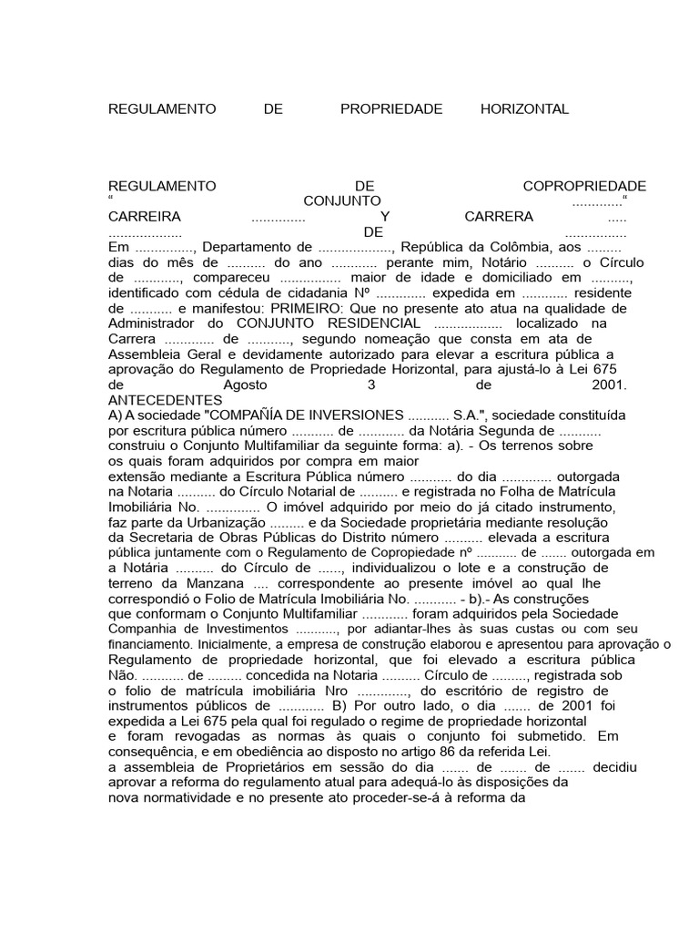 Regulamento de Propriedade Horizontal | PDF | Propriedade privada | Justiça