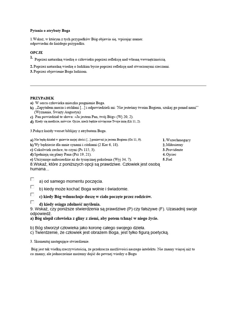 Pytania Atrybuty Boga | PDF