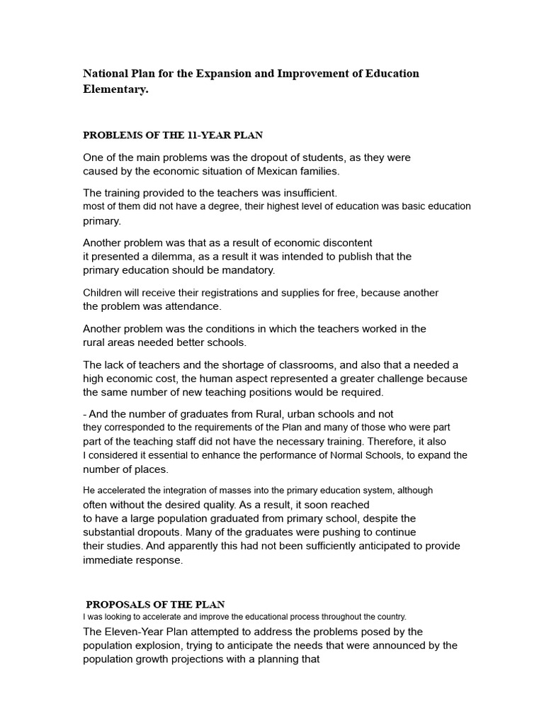 Challenges and Benefits of Mexico's 11-Year Education Plan | PDF ...