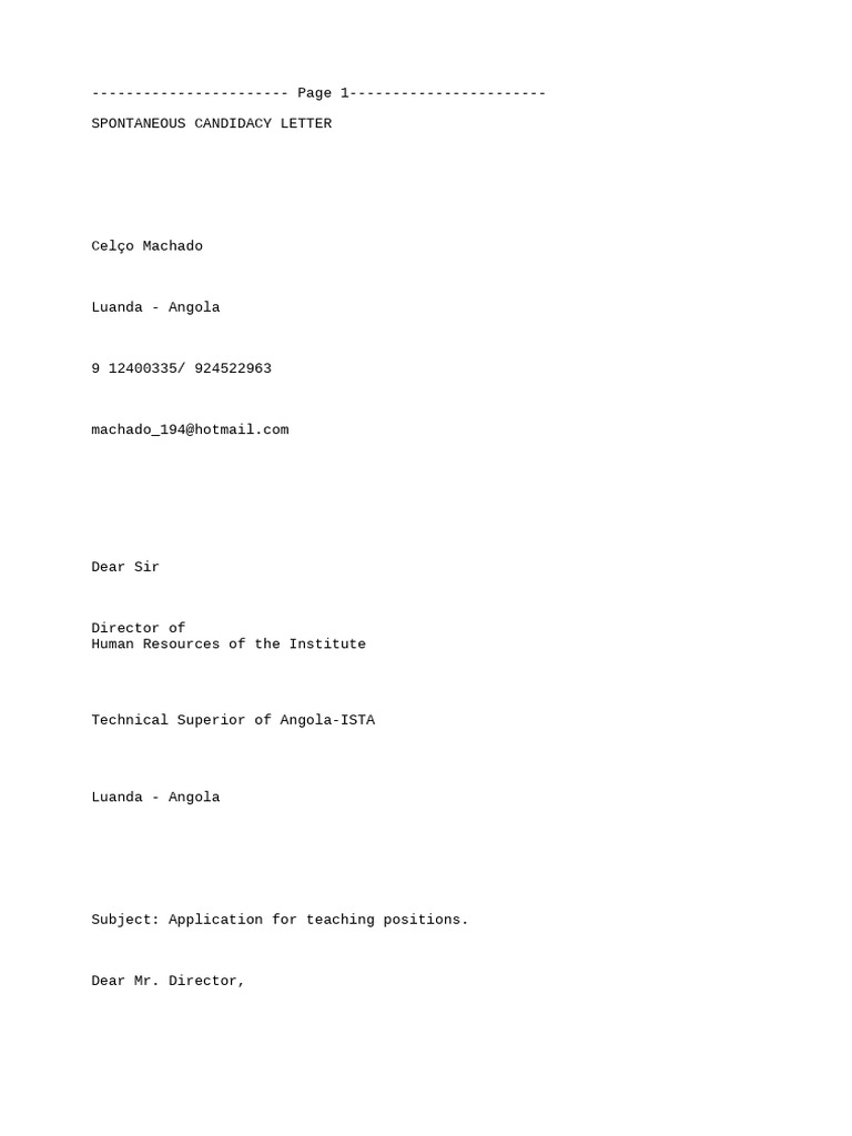Spontaneous Application Letter | PDF