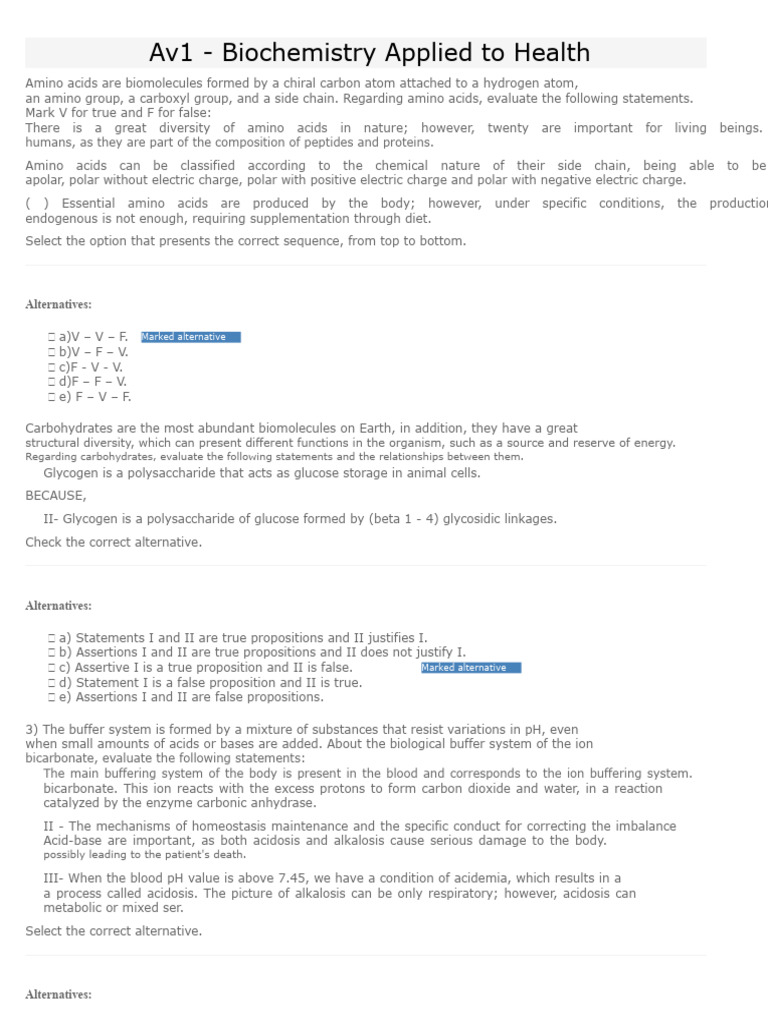 Av1 and Av2 Biochemistry Applied to Health | PDF | Biochemistry | Chemistry