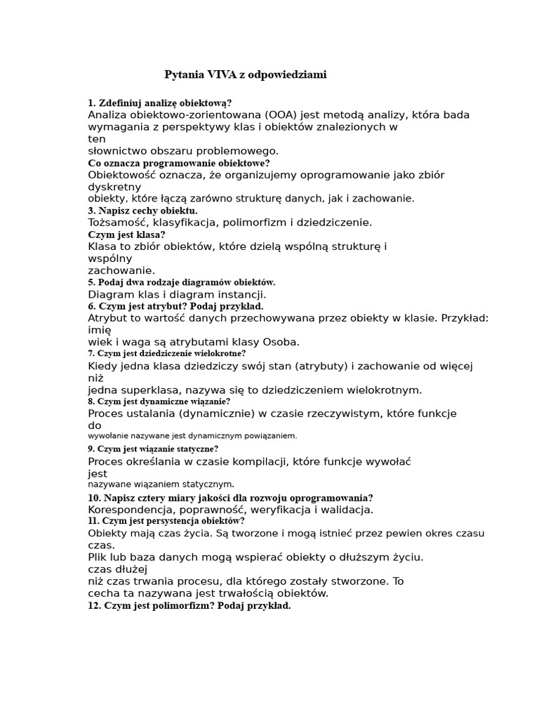 Pytania VIVA Dotyczące OOAD | PDF