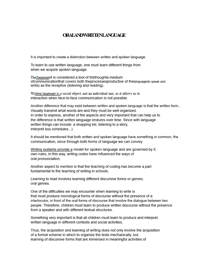 Oral and Written Language | PDF | Communication | Literacy