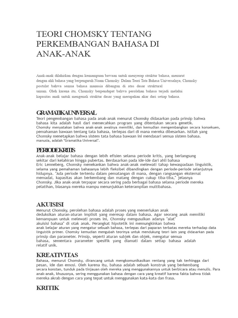 Teori Chomsky tentang Perkembangan Bahasa | PDF