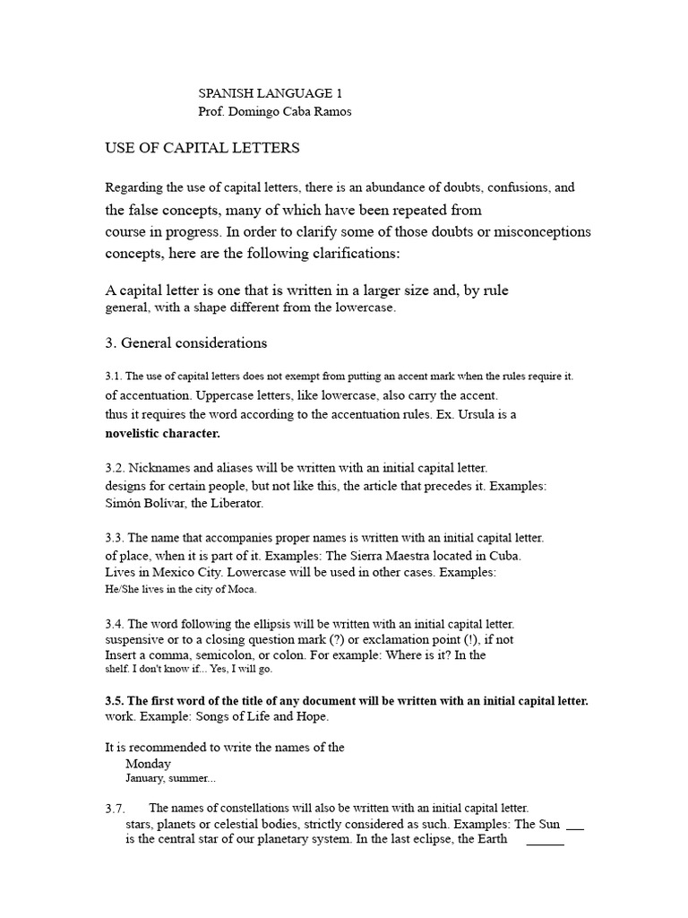 Capital Letter Usage in Spanish | PDF | Letter Case | Adjective
