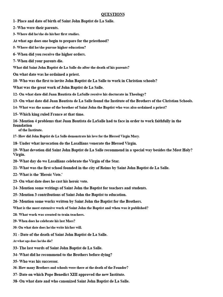 Saint John The Baptist Quiz | PDF | Catholic Church | Christian Worship ...