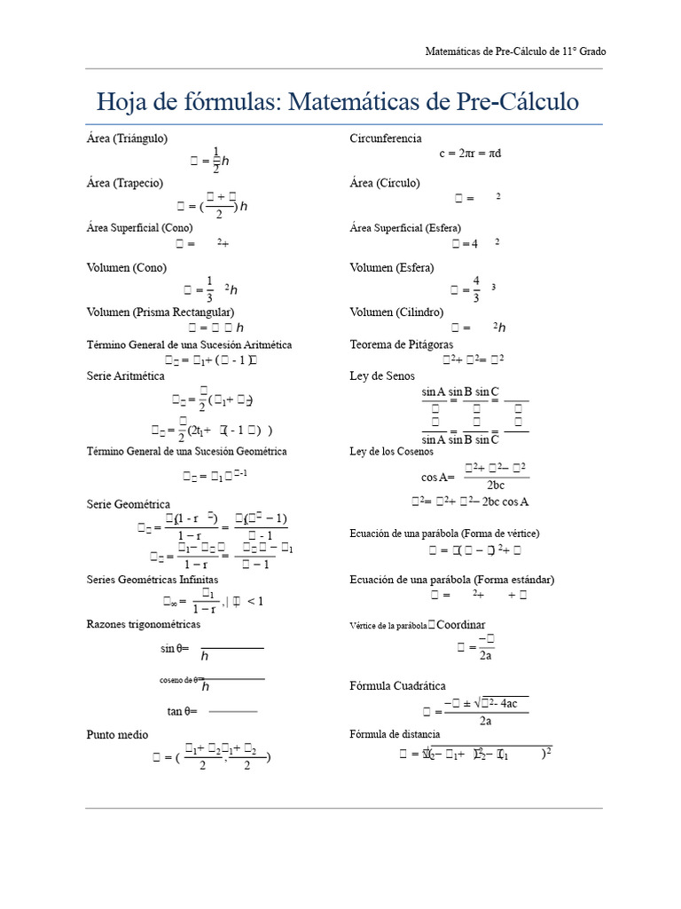 Fórmulas Básicas de Pre-Cálculo | PDF | Triángulo | Geometria clasica