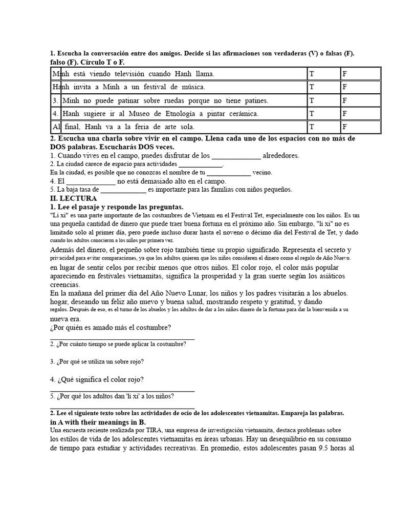 Examen Final Del Primer Trimestre de Octavo Grado | PDF