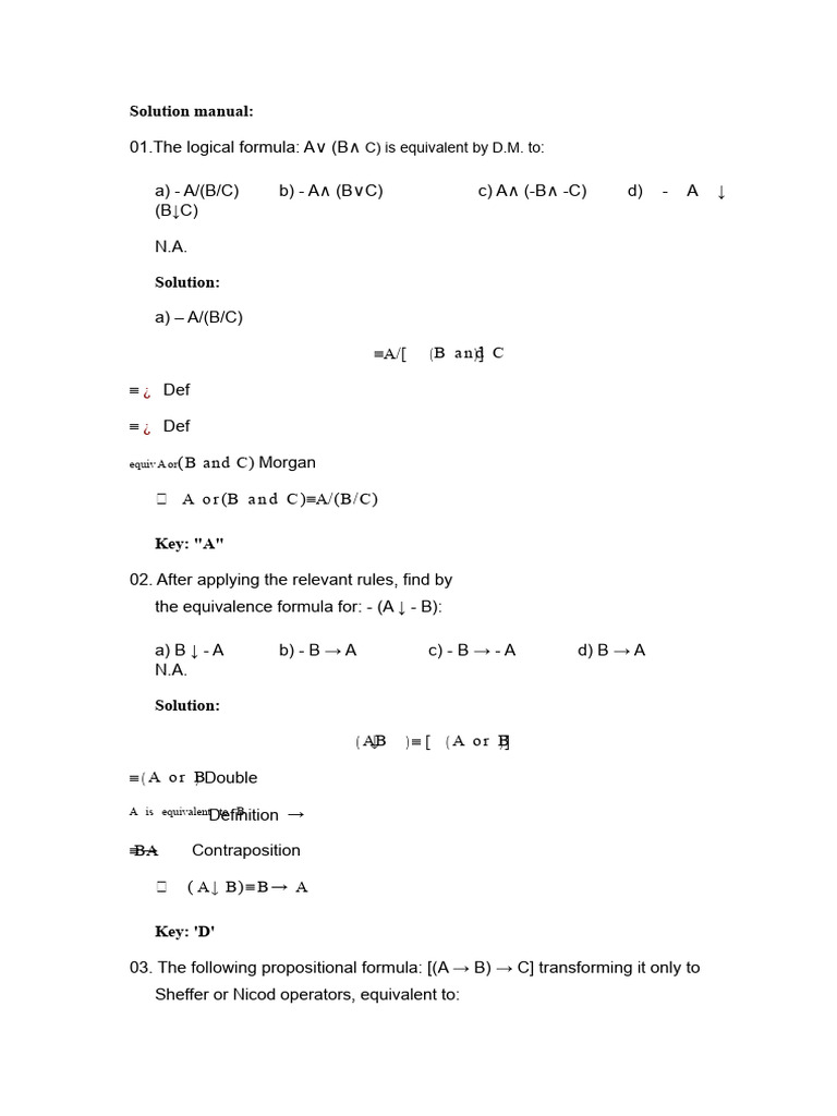 Logical Equivalences and Propositions Solutions | PDF | Boolean Algebra ...