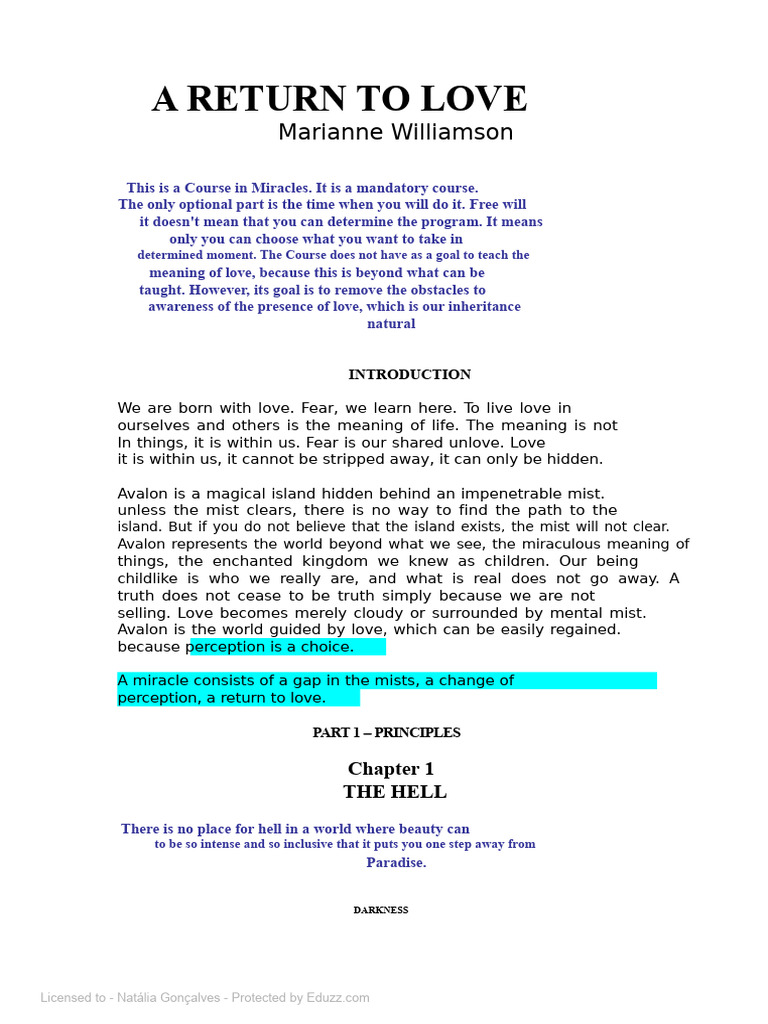 A Return to Love: Key Principles | PDF | Jesus | Love