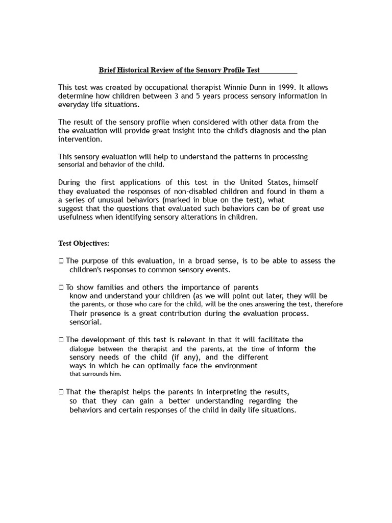 Sensory Profile Test Overview for Kids | PDF | Senses | Perception