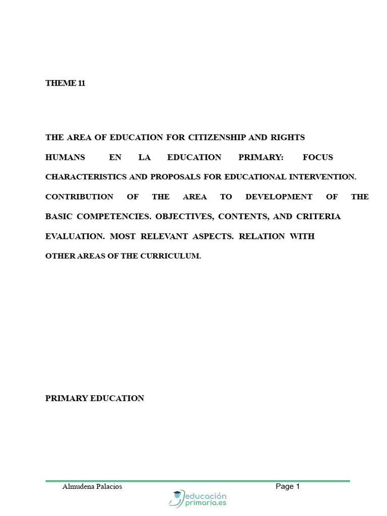 TOPIC 11 Primary Education | PDF | Knowledge | Value (Ethics)