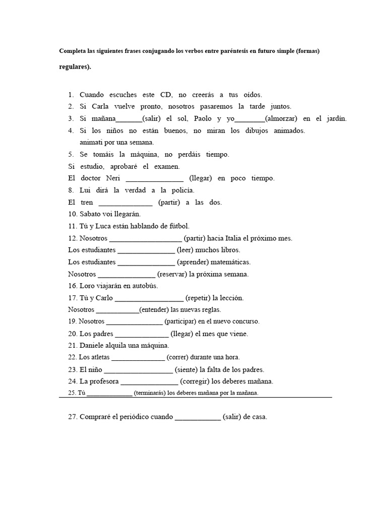 Ejercicios de Futuro Simple en Español | PDF