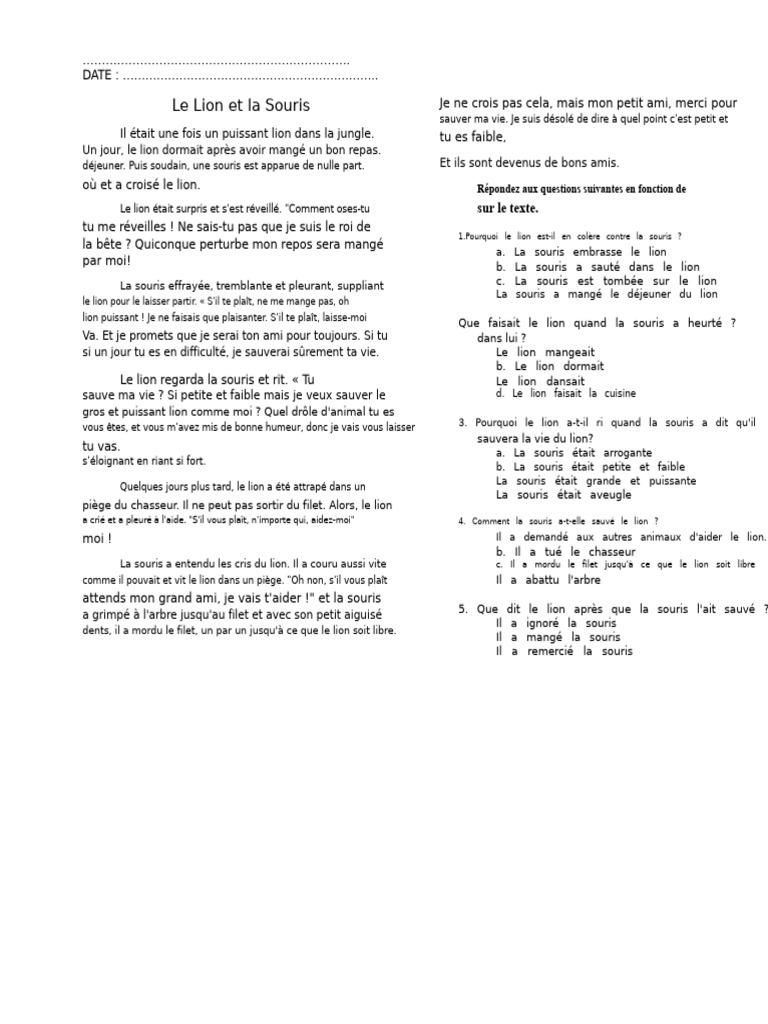 Le Lion Et La Souris | PDF