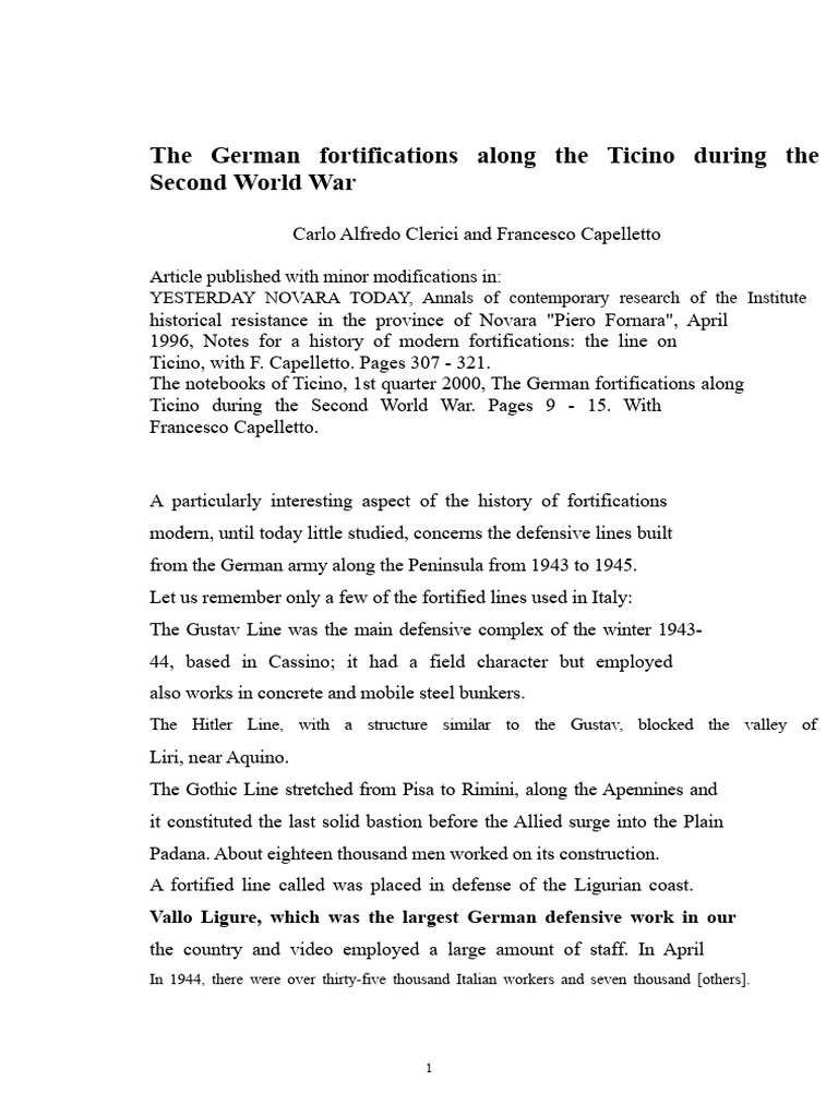 German Fortifications Along The Ticino River During World War II | PDF ...