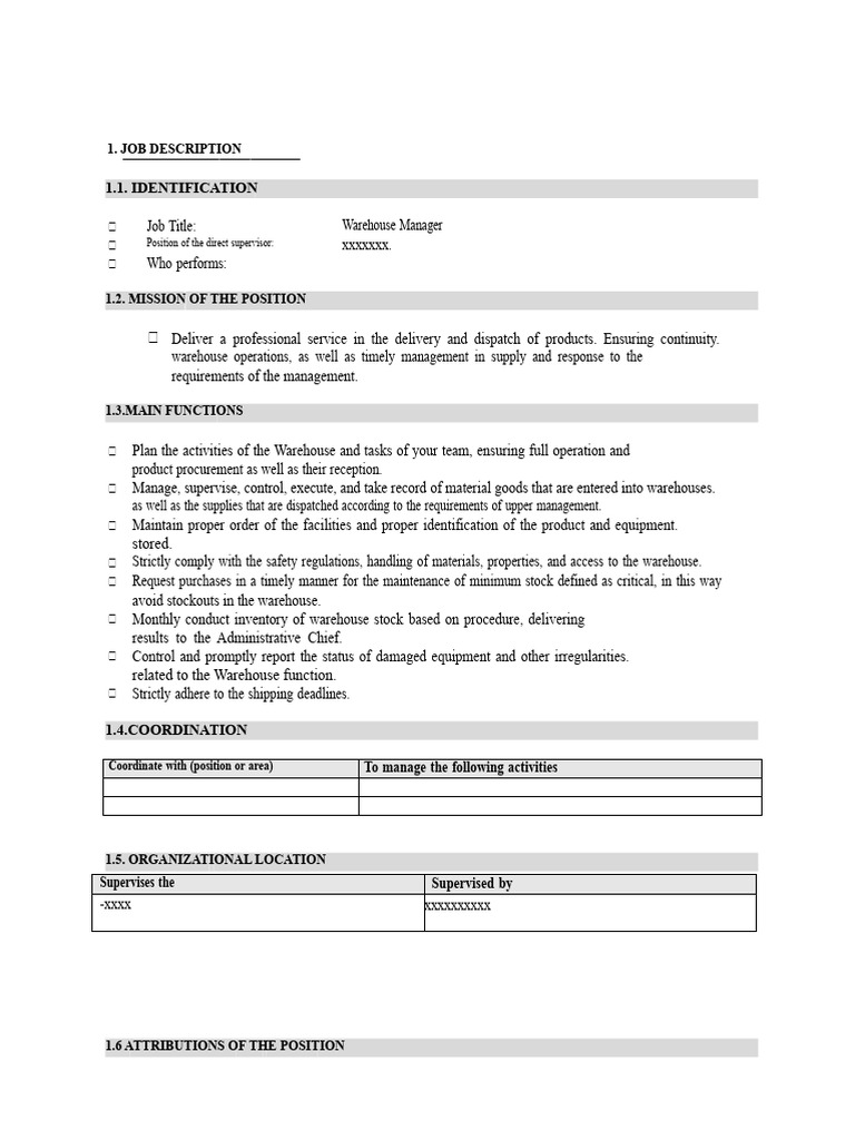 Warehouse Manager Job Description | PDF | Warehouse | Inventory