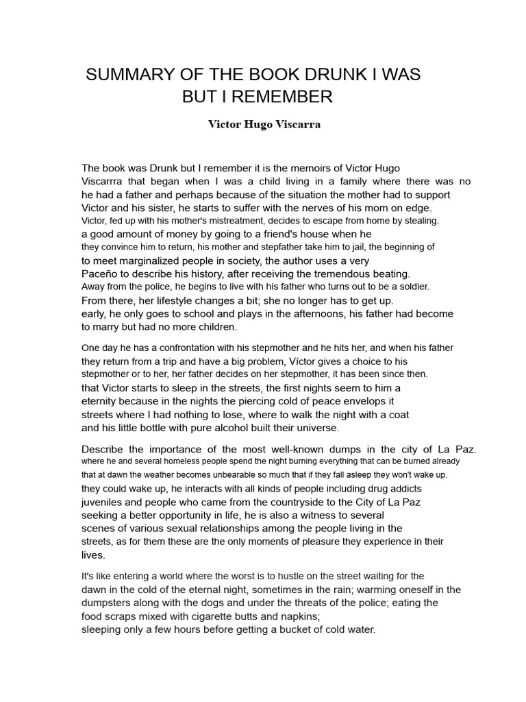 Summary of The Book I Was Drunk But I Remember | PDF