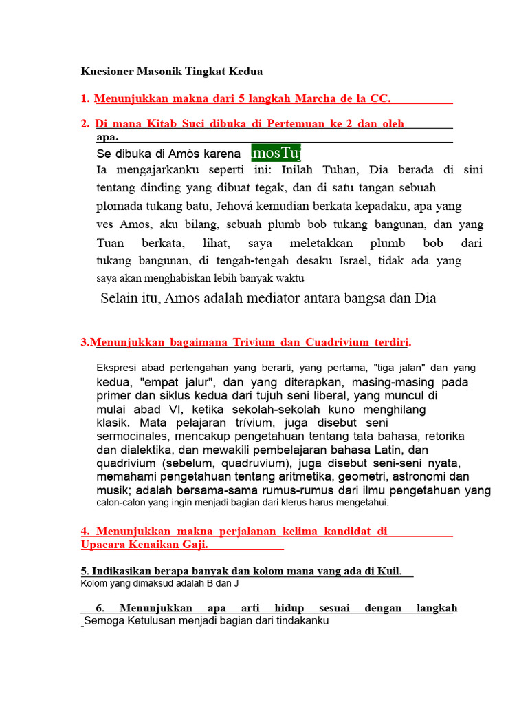 Kuesioner Masonik Tingkat Kedua: Simbolisme dan Makna | PDF