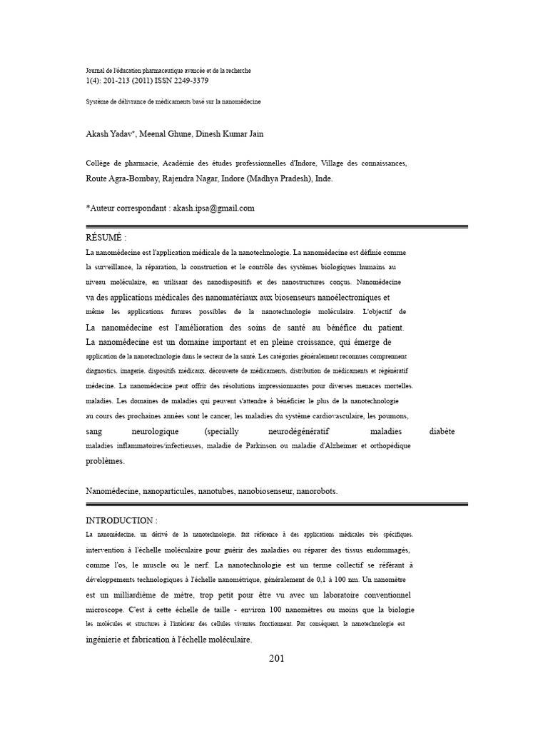 Nanomédecine : Systèmes de délivrance avancés | PDF | Nanomédecine ...