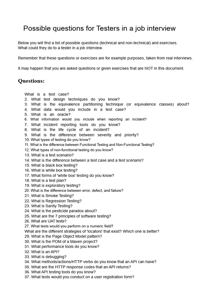 Interview Questions for Software Testers | PDF | Software Testing ...