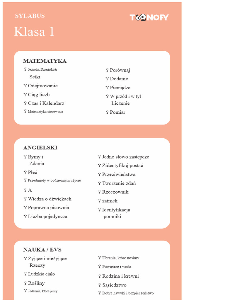 Program Nauczania Toonofy Dla Klasy 1, Klasa 1 PDF | PDF