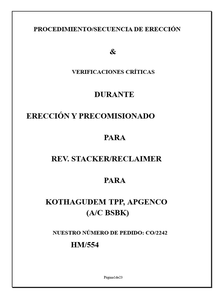 Procedimiento de Erección para Stacker/Reclaimer | PDF | Rodamiento ...
