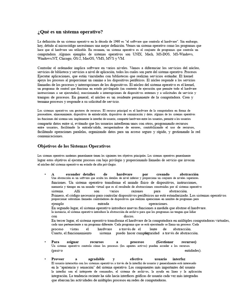 Notas Del Sistema Operativo | PDF | Sistema operativo | Kernel (sistema operativo)